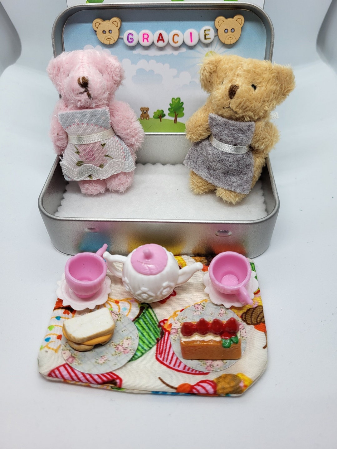 Teddy Bear Tiny Tea Set Pocket Tin/ Miniature Tea Set Fluffy Teddy ...