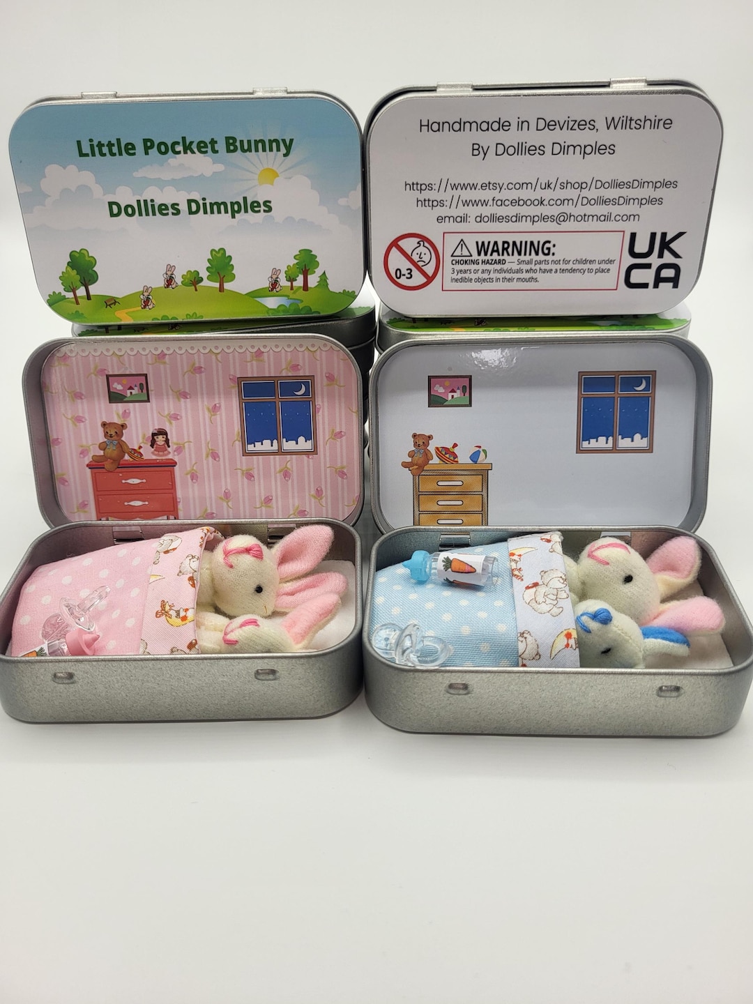 Bunny Plush Mummy and Baby Bunnies in Pocket Tin: Role Play Sibling ...