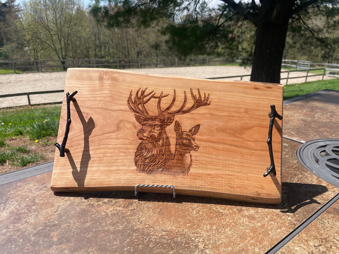 Cherry Live Edge Charcuterie Tray With Beautiful Stag and Doe Deer ...