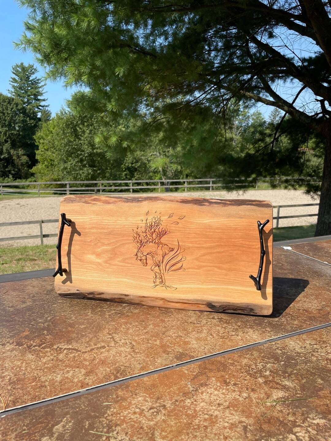 Cherry Live Edge Charcuterie Tray With Beautiful Horse Engraving! FREE ...