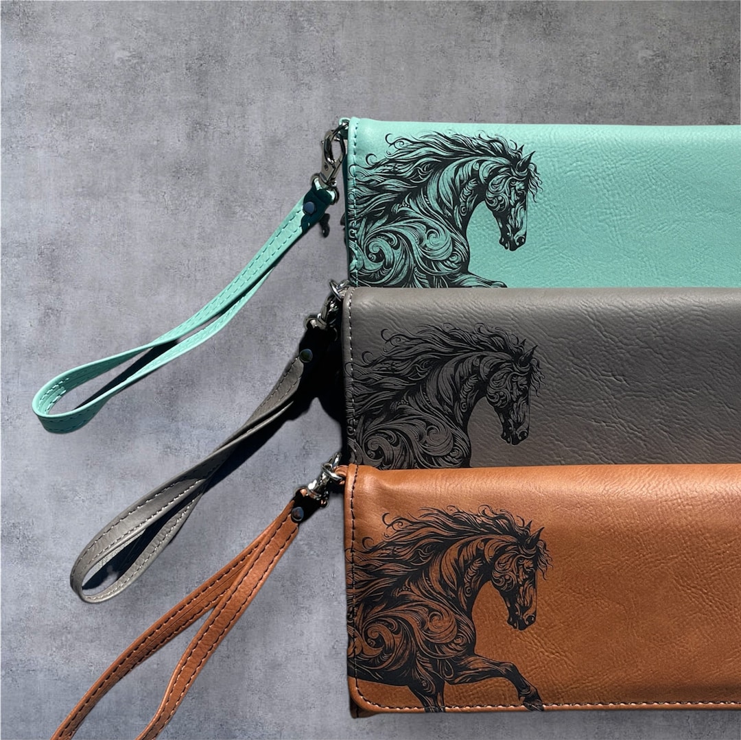 Horse Rustic Wallet, Leatherette Farm Wristlet, Western Clutch, Teal ...