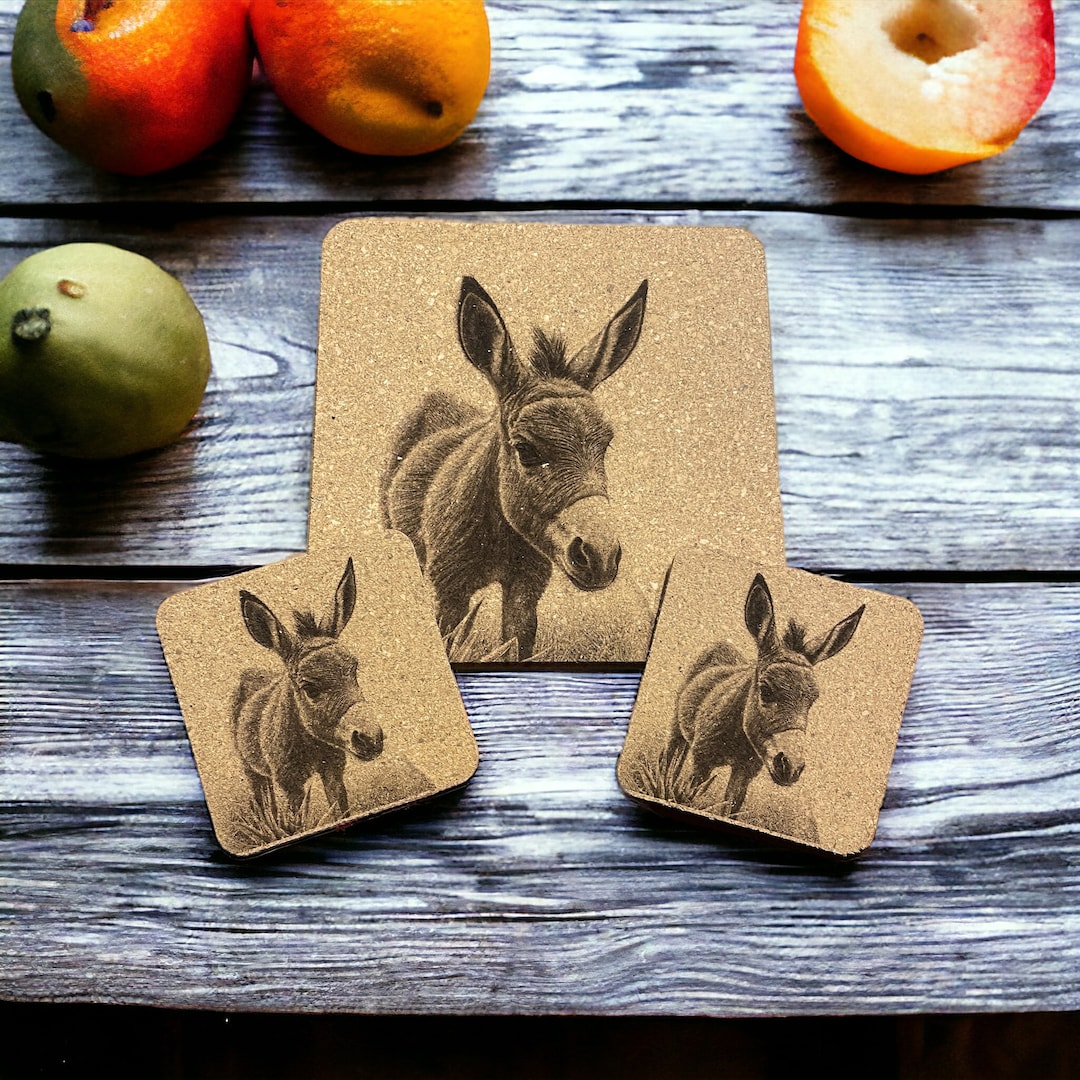 Donkey Design Adorable Cork Trivet and Coasters, FREE SHIPPING! Several ...