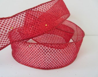 Red Glitter Ribbon By the Yard Wired 1 1/2 inch wide | Etsy
