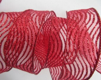 Red Glitter Ribbon By the Yard Wired 1 1/2 inch wide | Etsy