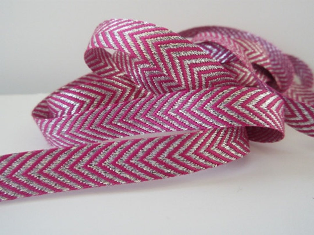 Pink Chevron Ribbon Silver Metallic Ribbon 1/2" Inch Wide Card Making ...