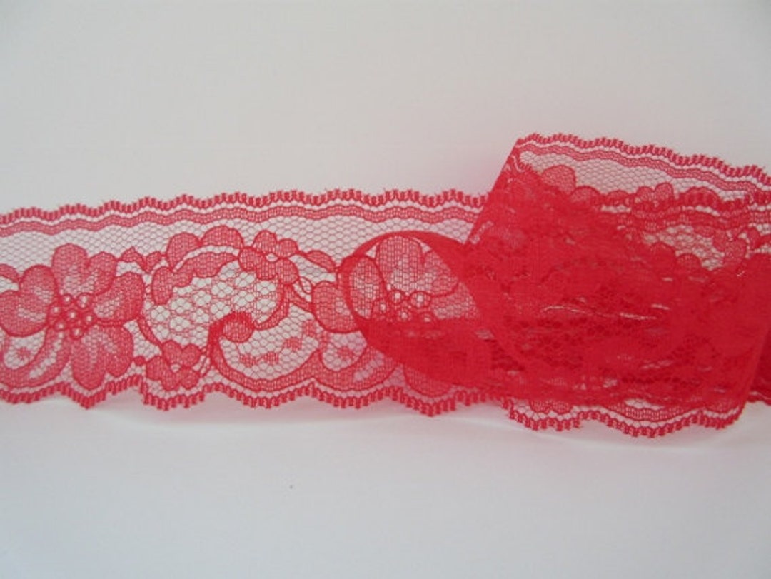 Red Lace Trim Ribbon by the Yard 2" Inch Wide Floral Lace Sewing Trim ...