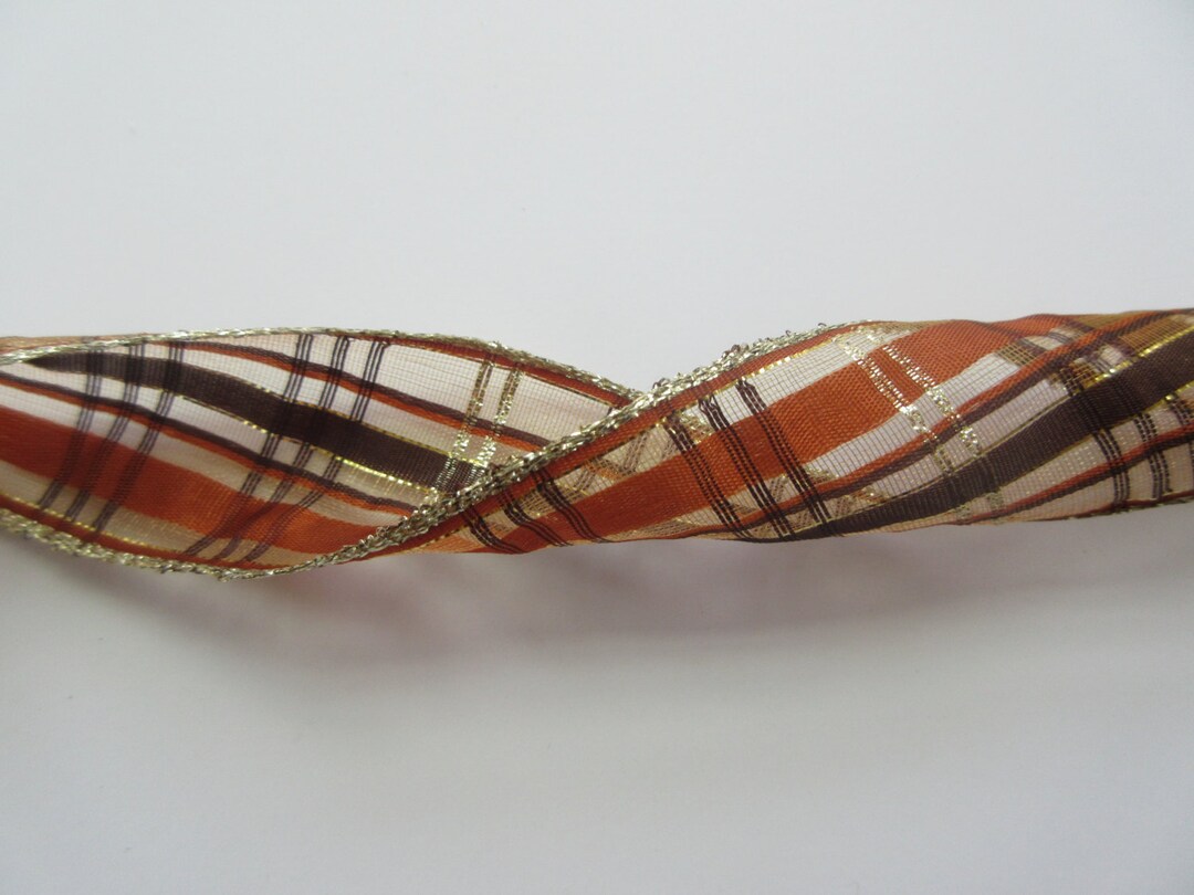 Fall Wired Ribbon 1 1/2" Inch Wide Metallic Ribbon Brown Copper Striped ...