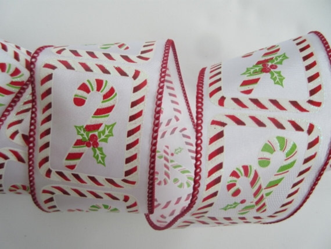 Candy Cane Ribbon White Christmas Ribbon by the Yard 2 - Etsy