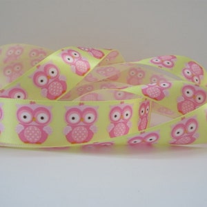 Owl Baby Ribbon 7/8" Inch Wide Pink and Yellow Children Nursery Decor ...