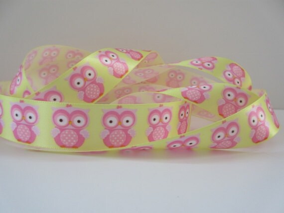 Owl Baby Ribbon 7/8 Inch Wide Pink and Yellow Children - Etsy