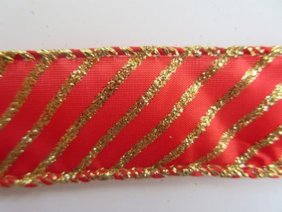 Red Christmas Ribbon with Gold Glitter Wired 1 1/2 inch | Etsy