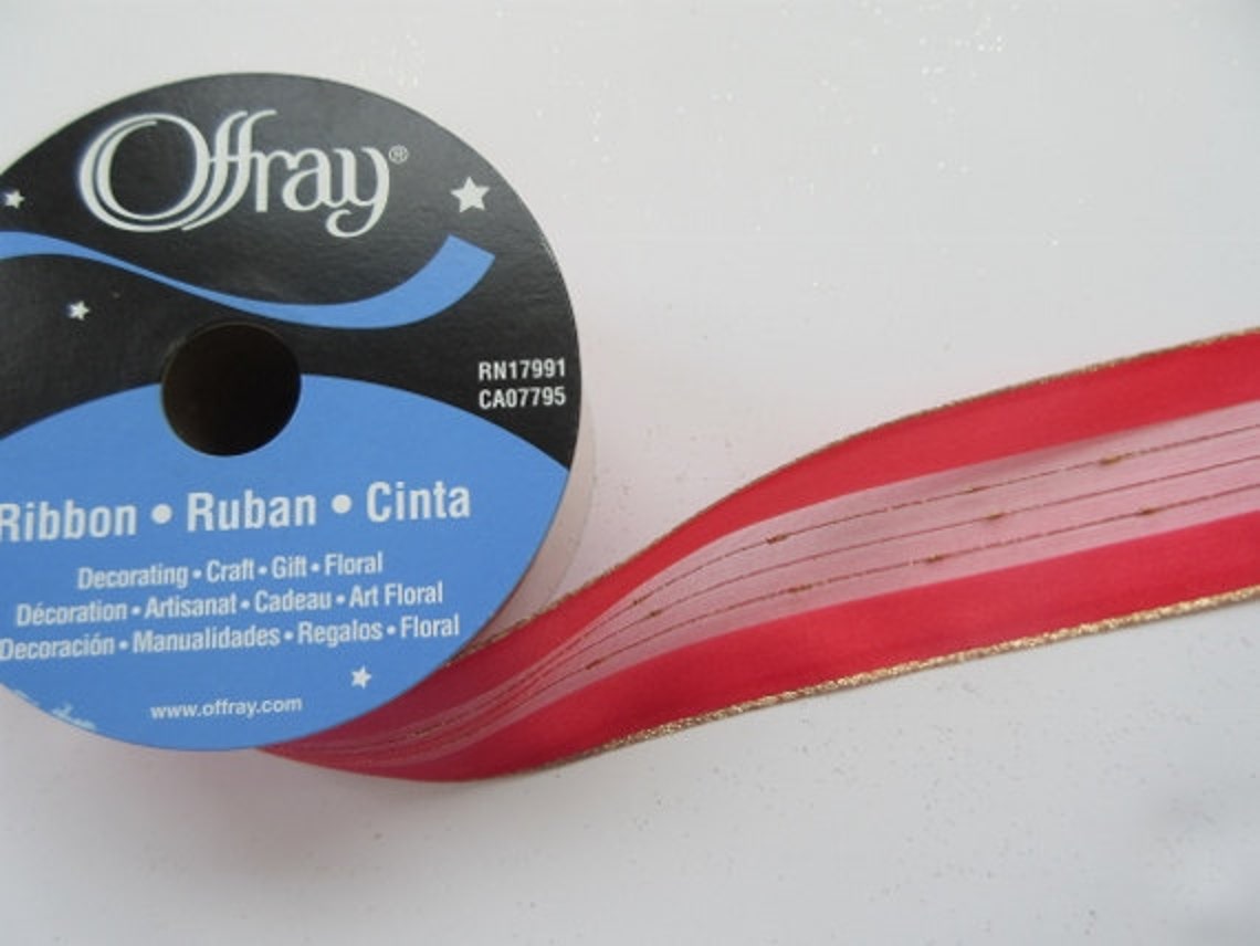 Red Semi Sheer Ribbon Gold Glitter Holiday Wired Ribbon | Etsy