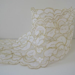 White Lace With Gold Mylar Metallic Thread 4 1/2" Inch Wide Sparkle ...