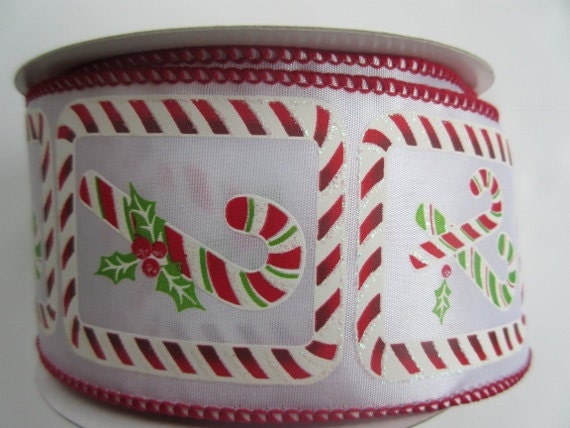 Candy Cane Ribbon White Christmas Ribbon by the Yard 2 - Etsy