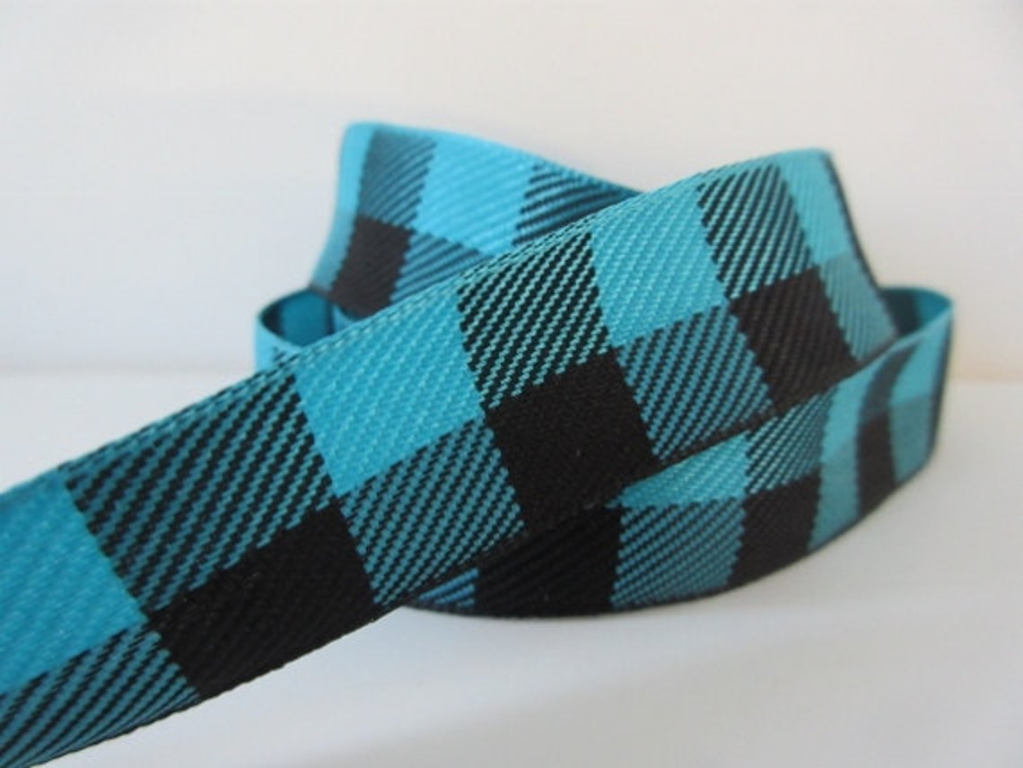 Blue Plaid Ribbon Woven Blue and Black Plaid Ribbon 7/8 - Etsy