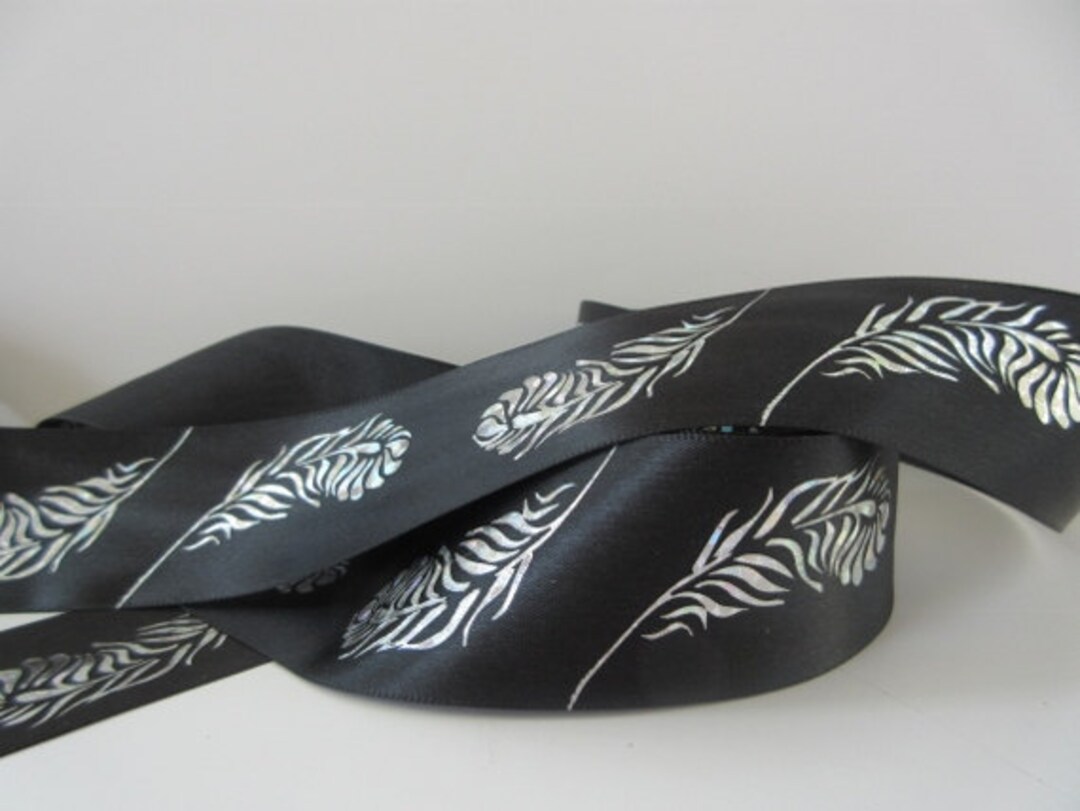 Silver Feather Ribbon 1 1/2" Inch Wide Holiday Scrapbook Metallic Party ...