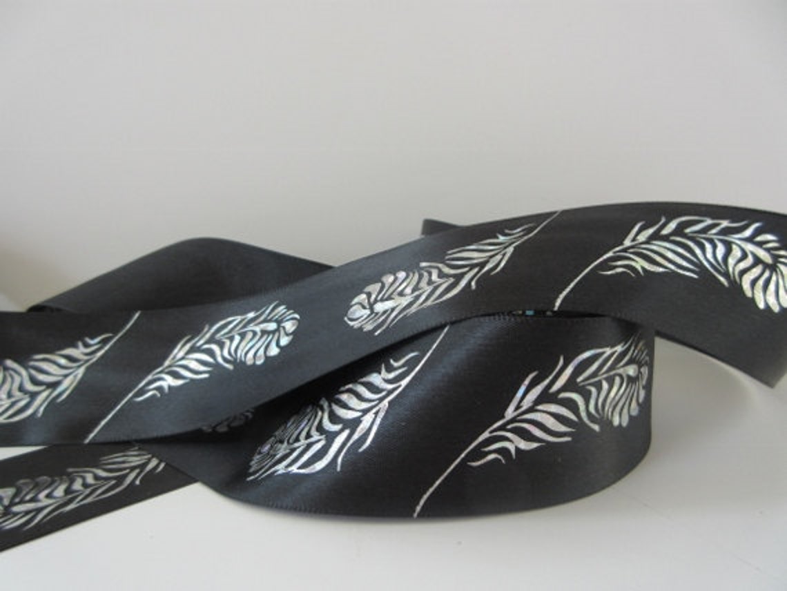 Silver Feather Ribbon 1 1/2 Inch Wide Holiday Scrapbook - Etsy