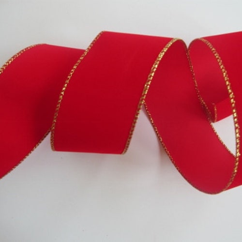 Red Velvet Ribbon Wired 2 1/2 Inch Wide Gold Edges - Etsy