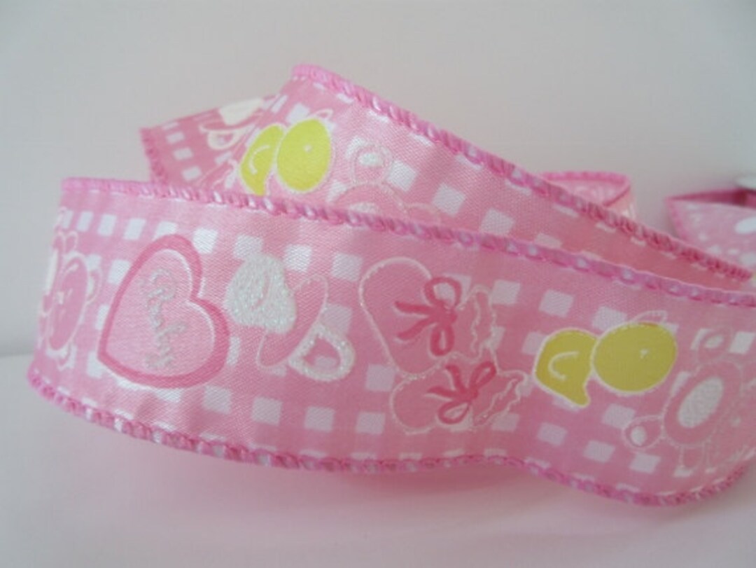 Pink Baby Ribbon Wired 1 1/2 Inch Wide Duck Heart Bear Glitter Baby ...