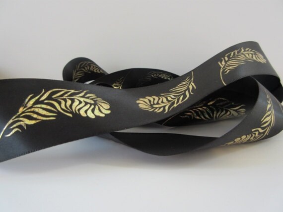 Gold Feather Ribbon 1 1/2 inch wide Holiday Ribbon | Etsy