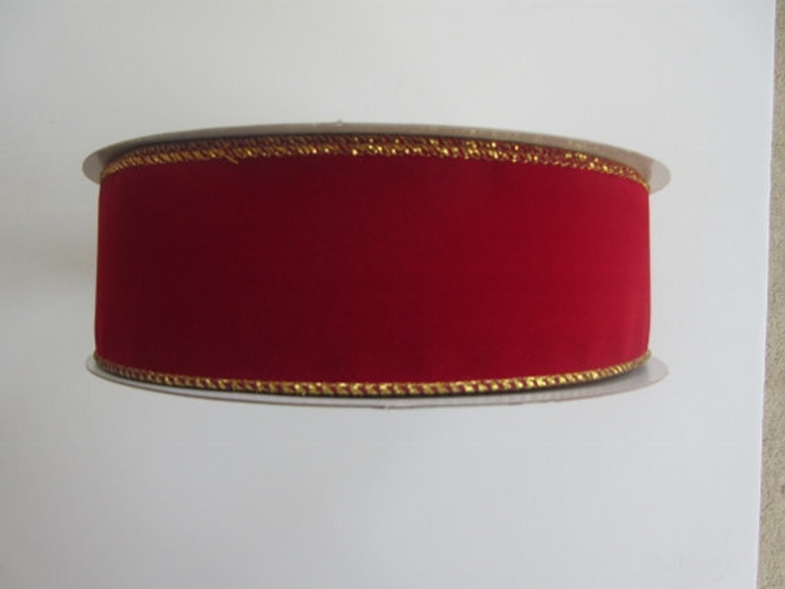 Red Velvet Ribbon Wired 2 1/2 Inch Wide Gold Edges - Etsy