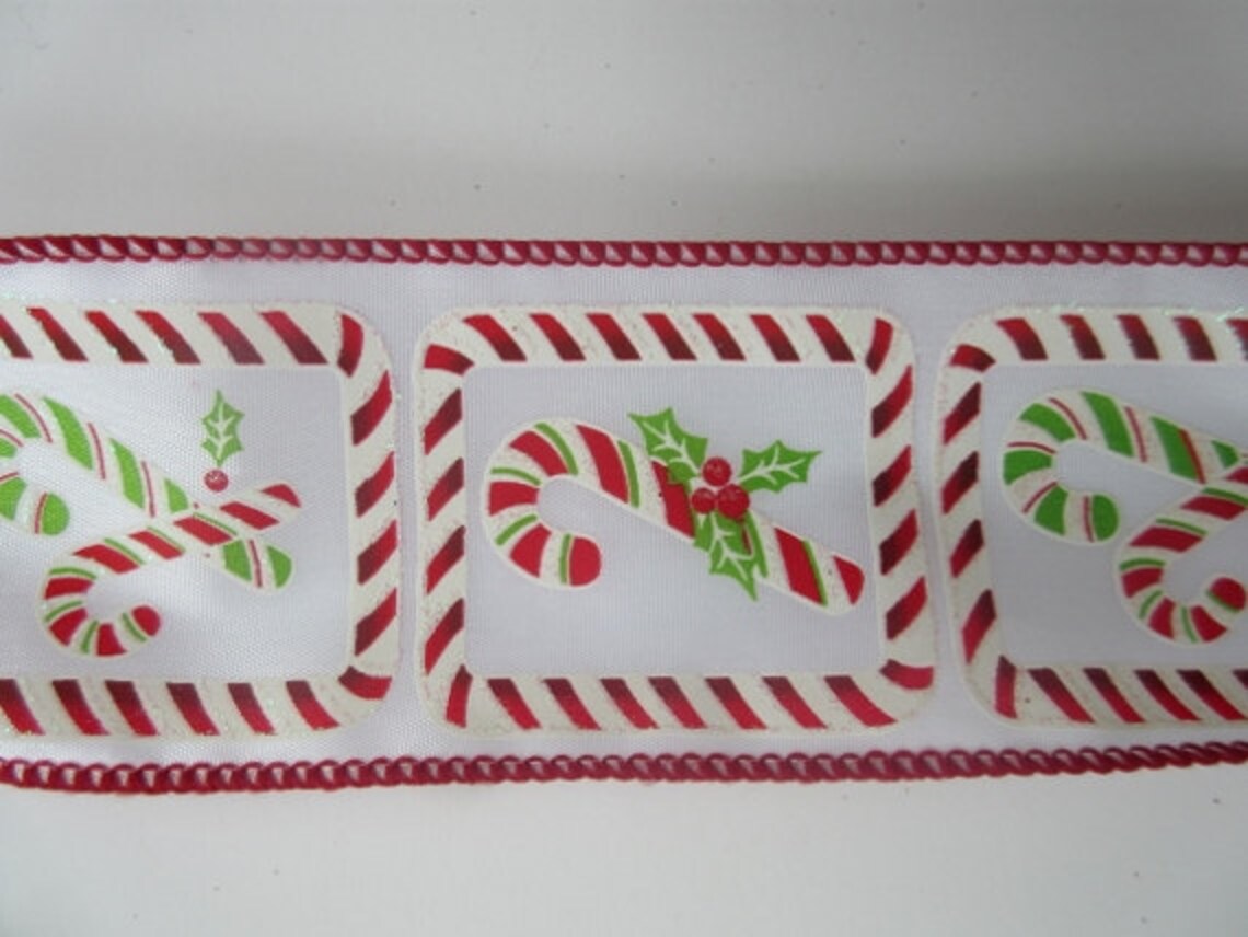 Candy Cane Ribbon White Christmas Ribbon by the Yard 2 - Etsy
