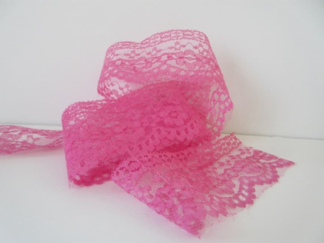 Pink Lace Trim Ribbon 2 Inch Wide Floral Lace Flower Baby Shower ...