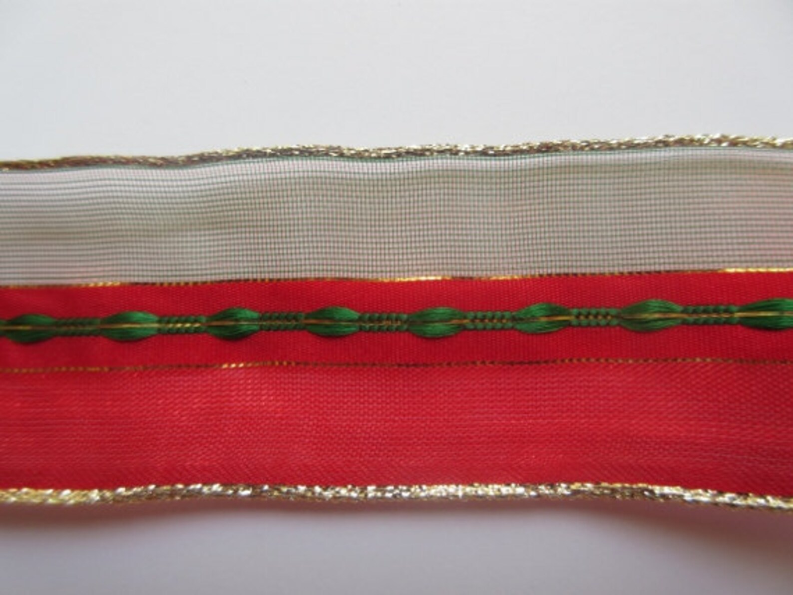 Red Semi Sheer Ribbon Gold Glitter Edges Holiday Wired Ribbon | Etsy