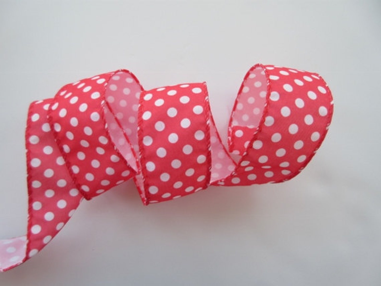 Coral Dot Ribbon 20% Discount Pink Dotted Ribbon Wired 1 | Etsy
