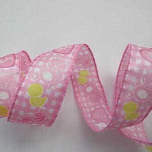 Pink Baby Ribbon Wired 1 1/2 Inch Wide Duck Heart Bear Glitter Baby ...