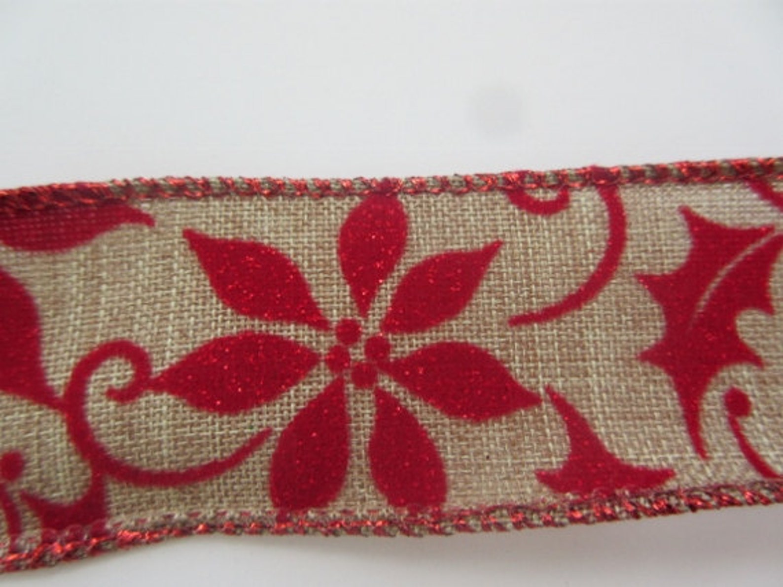 Red Flowers Ribbon Glitter Holiday Wired Ribbon 1 1/2 - Etsy