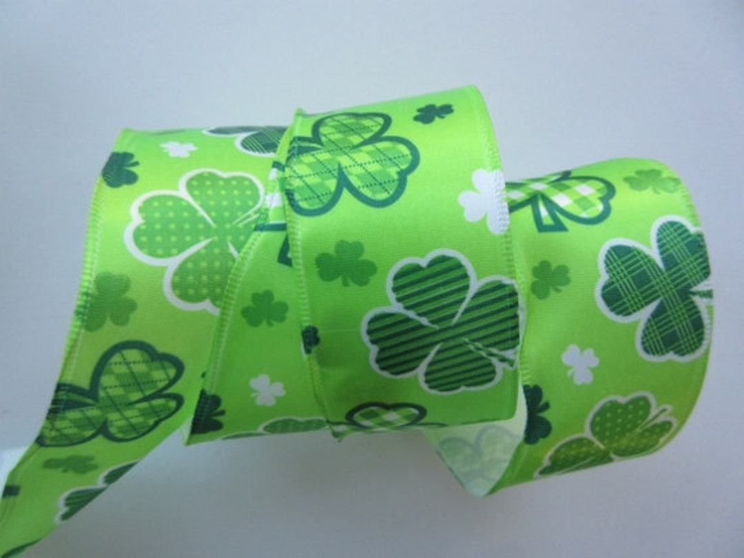 Green Shamrock Ribbon Clover Ribbon St Patricks Day Ribbon Wired 1 1/2 ...