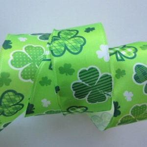Green Shamrock Ribbon Clover Ribbon St Patricks Day Ribbon Wired 1 1/2 ...