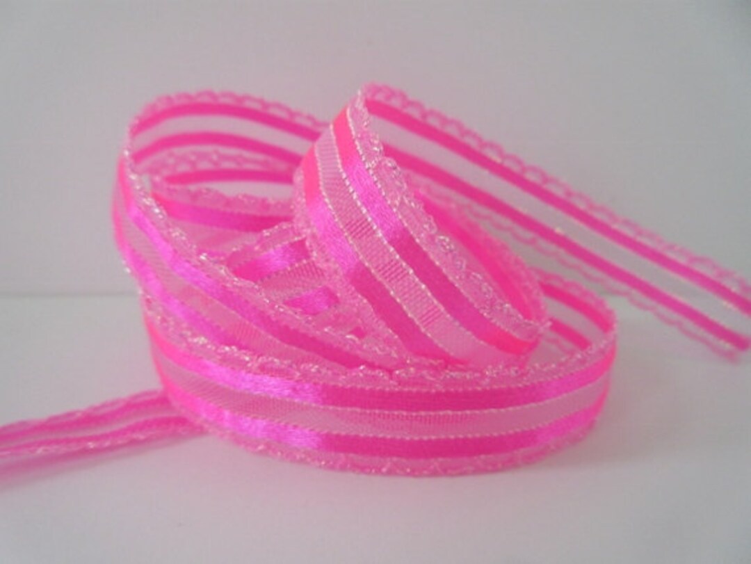 Hot Pink Ribbon Semi Sheer Pink Ribbon 5/8" Inch Narrow Valentines Day ...