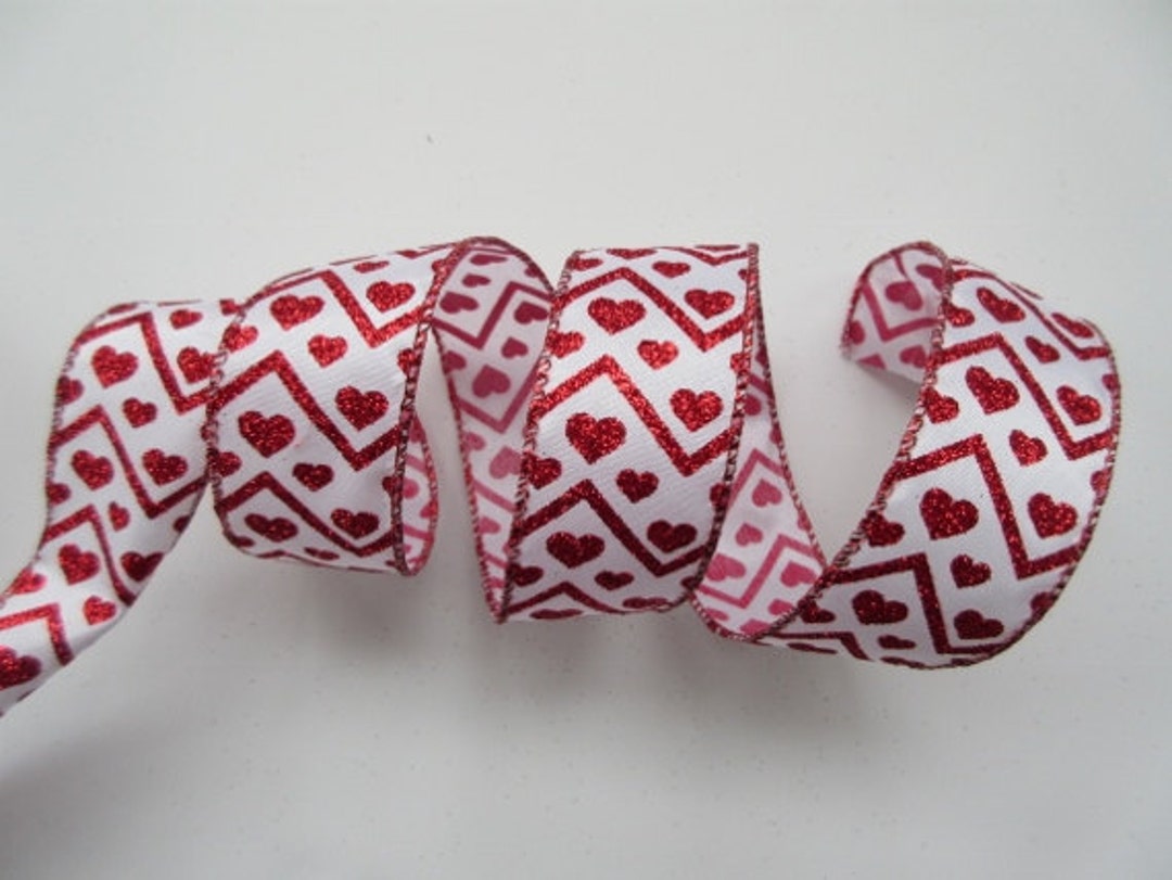 Valentines Day Ribbon Red Hearts Glitter Hearts Wired 1 1/2" Inch Wide ...