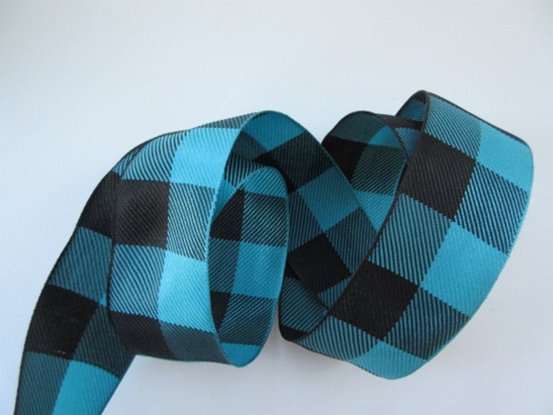 Blue Plaid Ribbon Woven Blue and Black Plaid Ribbon Wired 1 | Etsy