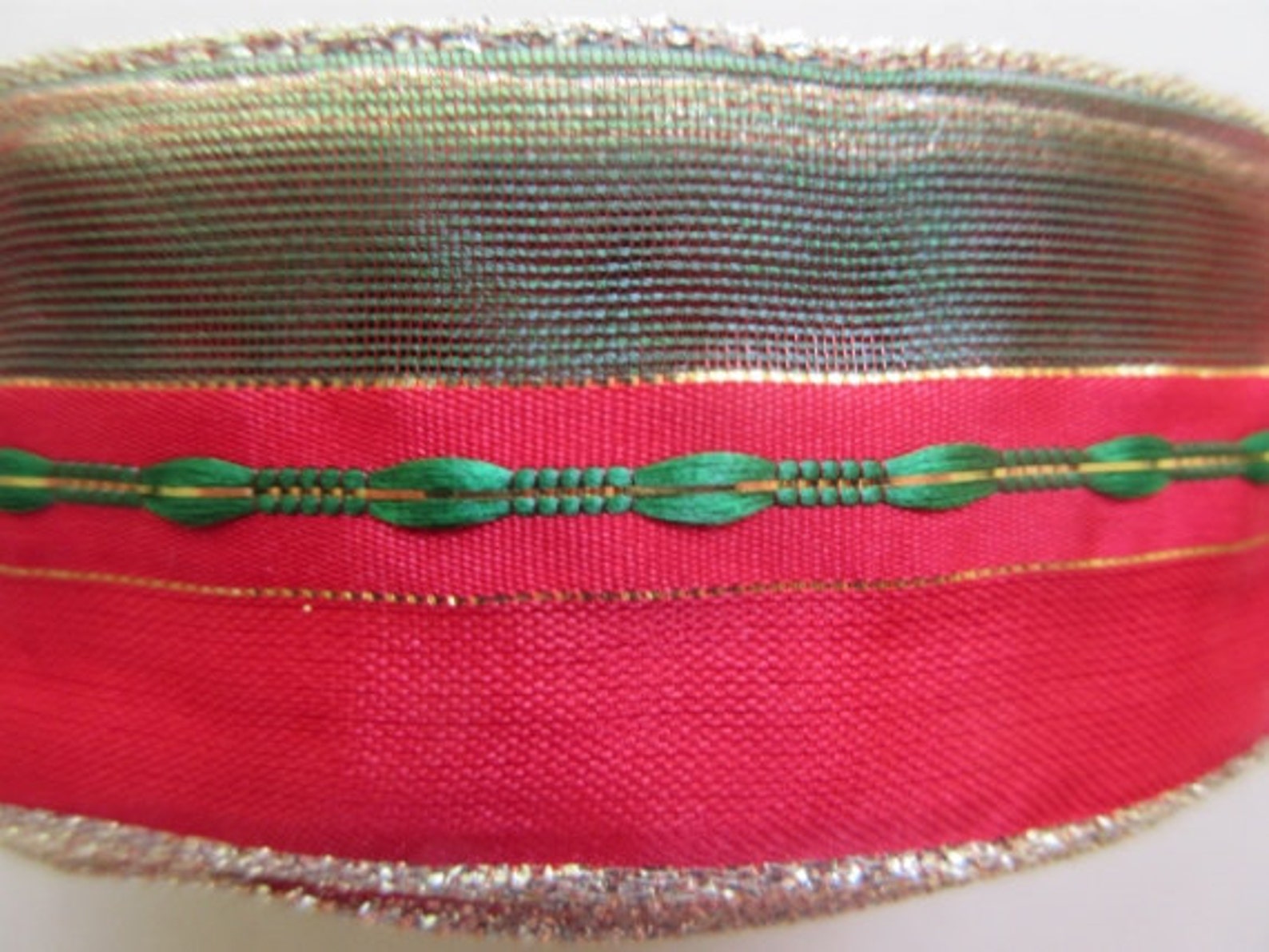 Red Semi Sheer Ribbon Gold Glitter Edges Holiday Wired Ribbon - Etsy