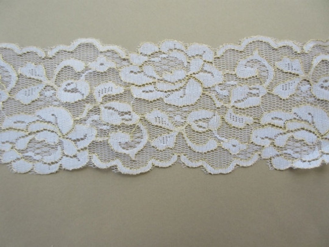 White Lace With Gold Mylar Metallic Thread 4 1/2" Inch Wide Sparkle ...