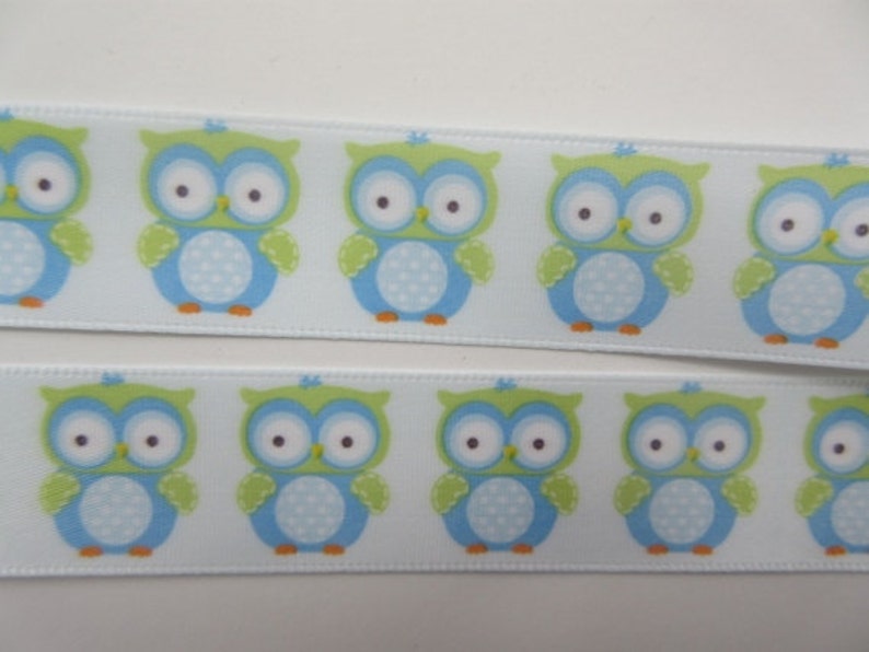 Owl Baby Ribbon 7/8 Inch Wide Blue and White Children - Etsy