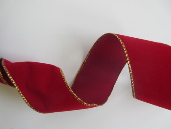Red Velvet Ribbon Wired 2 1/2 Inch Wide Gold Edges - Etsy