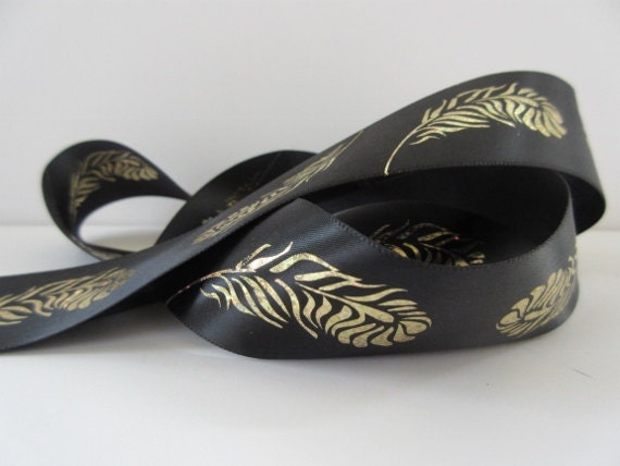 Gold Feather Ribbon 1 1/2 inch wide Holiday Ribbon | Etsy