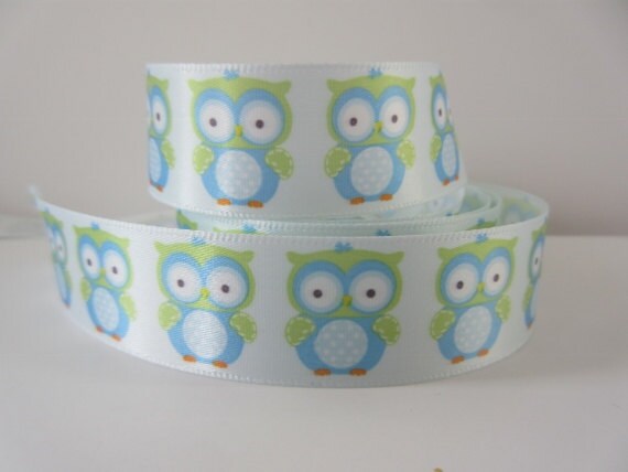 Owl Baby Ribbon 7/8 Inch Wide Blue and White Children - Etsy