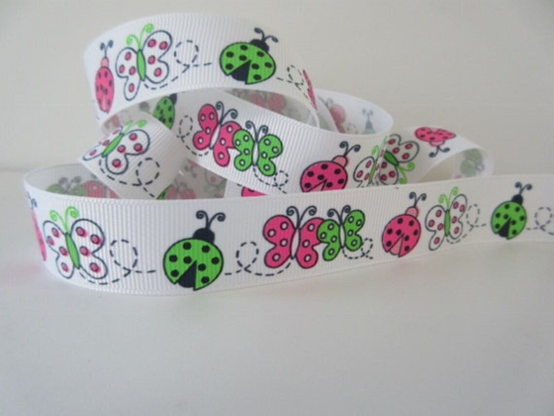 Butterfly and Ladybug Ribbon 7/8 Inch Wide Pink and - Etsy
