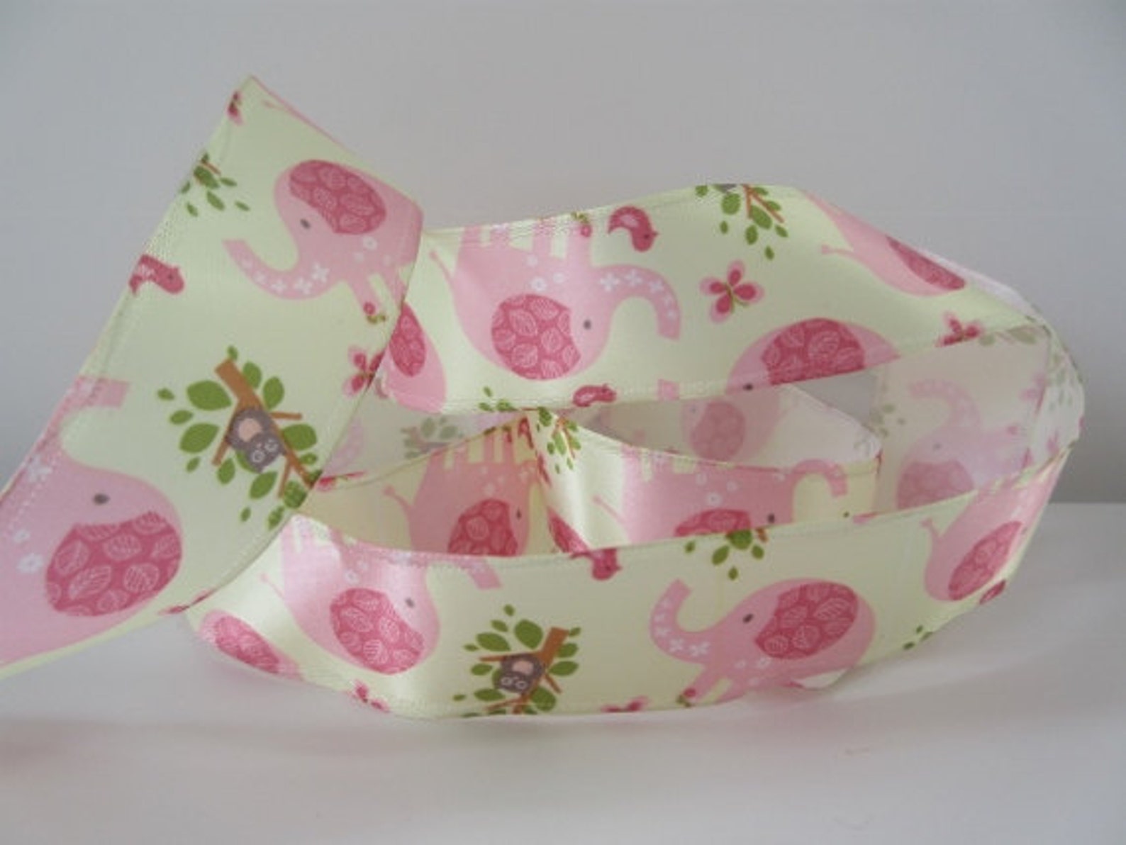 Elephant Ribbon Wired 1 1/2 Inch Wide Pink Yellow Owl - Etsy