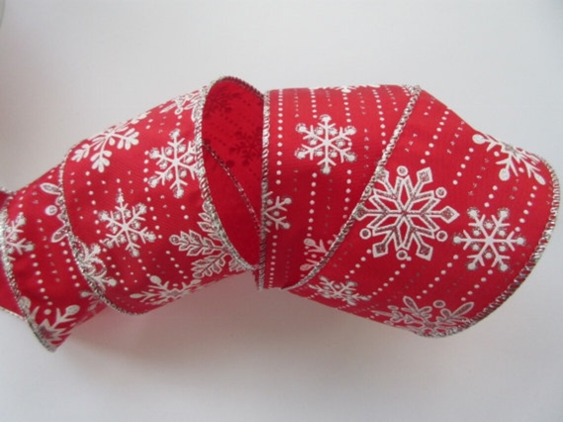 Red Christmas Ribbon Snowflake Ribbon Wired 2 1/2 Inch - Etsy