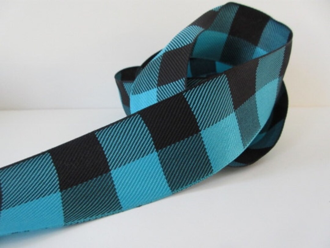 Blue Plaid Ribbon Woven Blue and Black Plaid Ribbon Wired 1 1/2" Inch ...