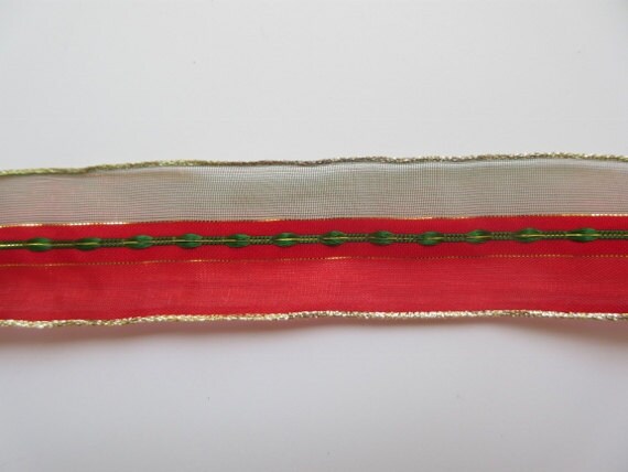 Red Semi Sheer Ribbon Gold Glitter Edges Holiday Wired Ribbon - Etsy