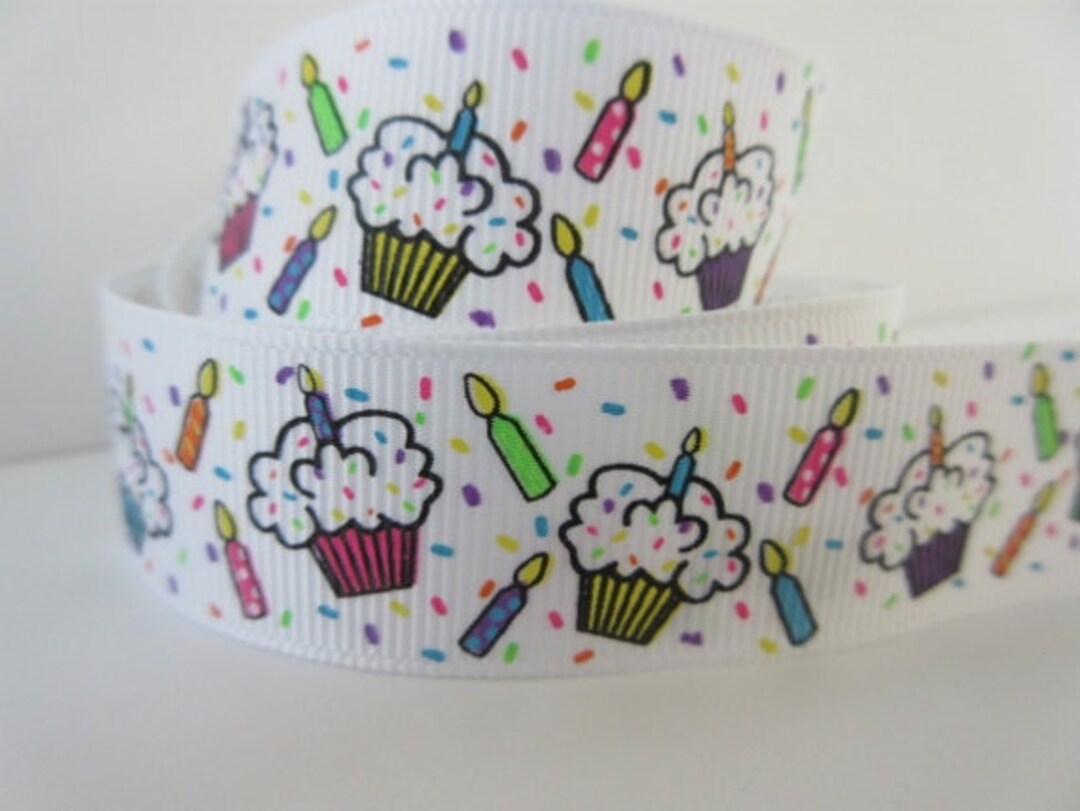 Cupcake Ribbon 7/8" Inch Wide Grosgrain Candles Children Birthday Party ...