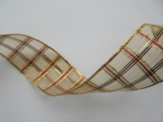 Gold Sheer Ribbon Red Green Metallic Ribbon Glitter Holiday - Etsy