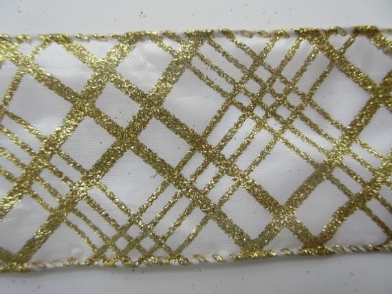 White Ribbon with Gold Glitter Holiday Wired 2 1/2 inch | Etsy